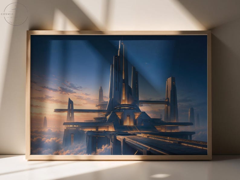Celestial Space Station, Retro Futurist Architecture Poster, Brutalist ...