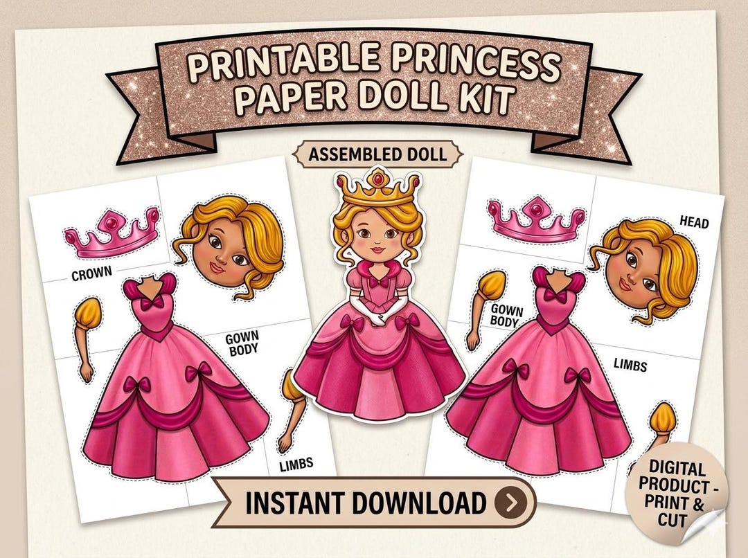 Printable Princess Paper Doll Craft | Cut and Glue Coloring Activity ...