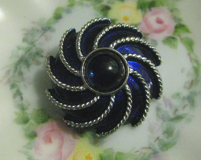 Vintage Cobalt Blue Enamel Spiral and Silver Tone Brooch-pin - Etsy