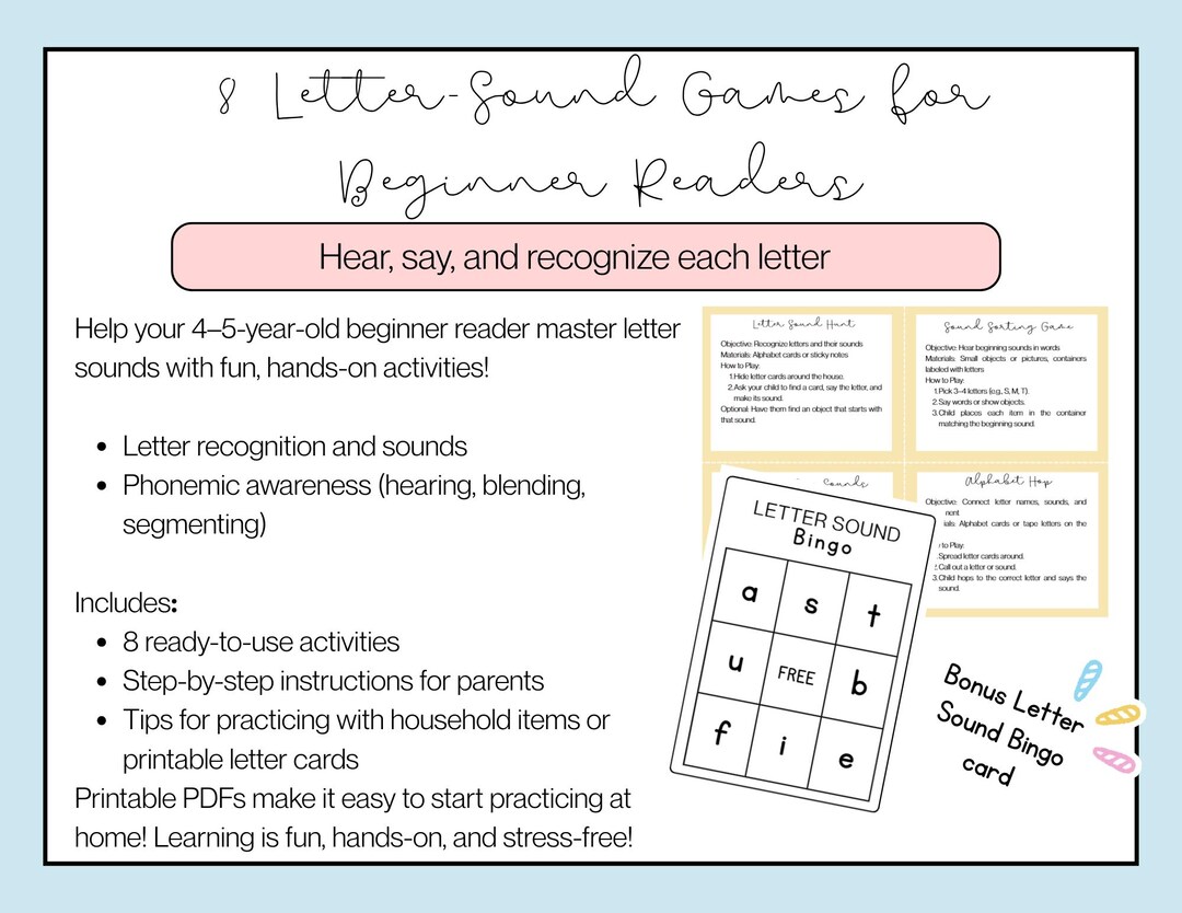At-home Letter Sound Activities – Beginner Reading Games + Bonus Bingo ...