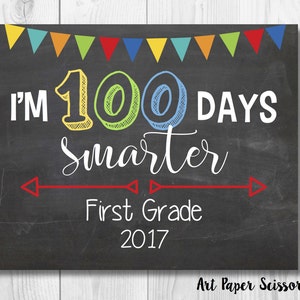 100 Days of School Chalkboard Sign/ 100 Days Smarter Sign/ Digital File ...