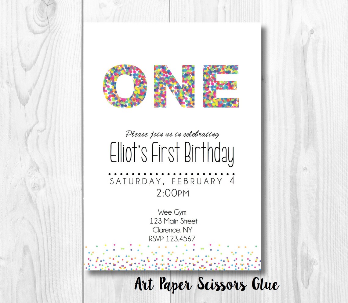 Confetti Birthday Party Invitation/ Digital Birthday Invite/ Rainbow ...