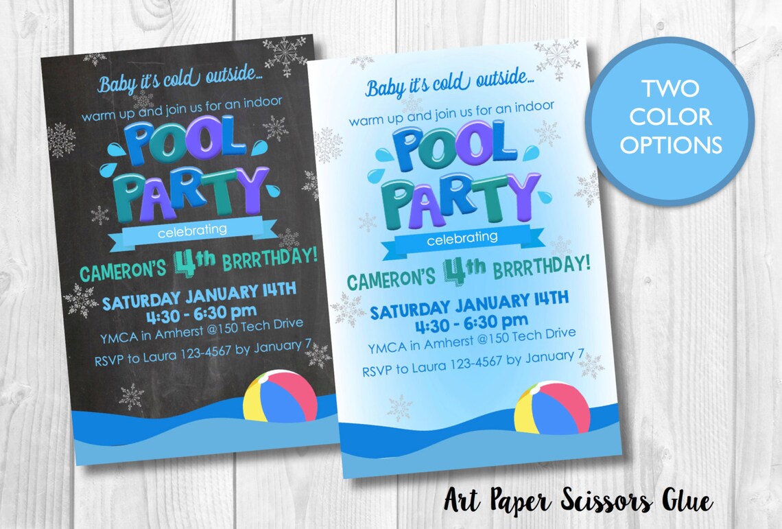 Indoor Pool Party Birthday Invitation / Winter Pool Party / | Etsy