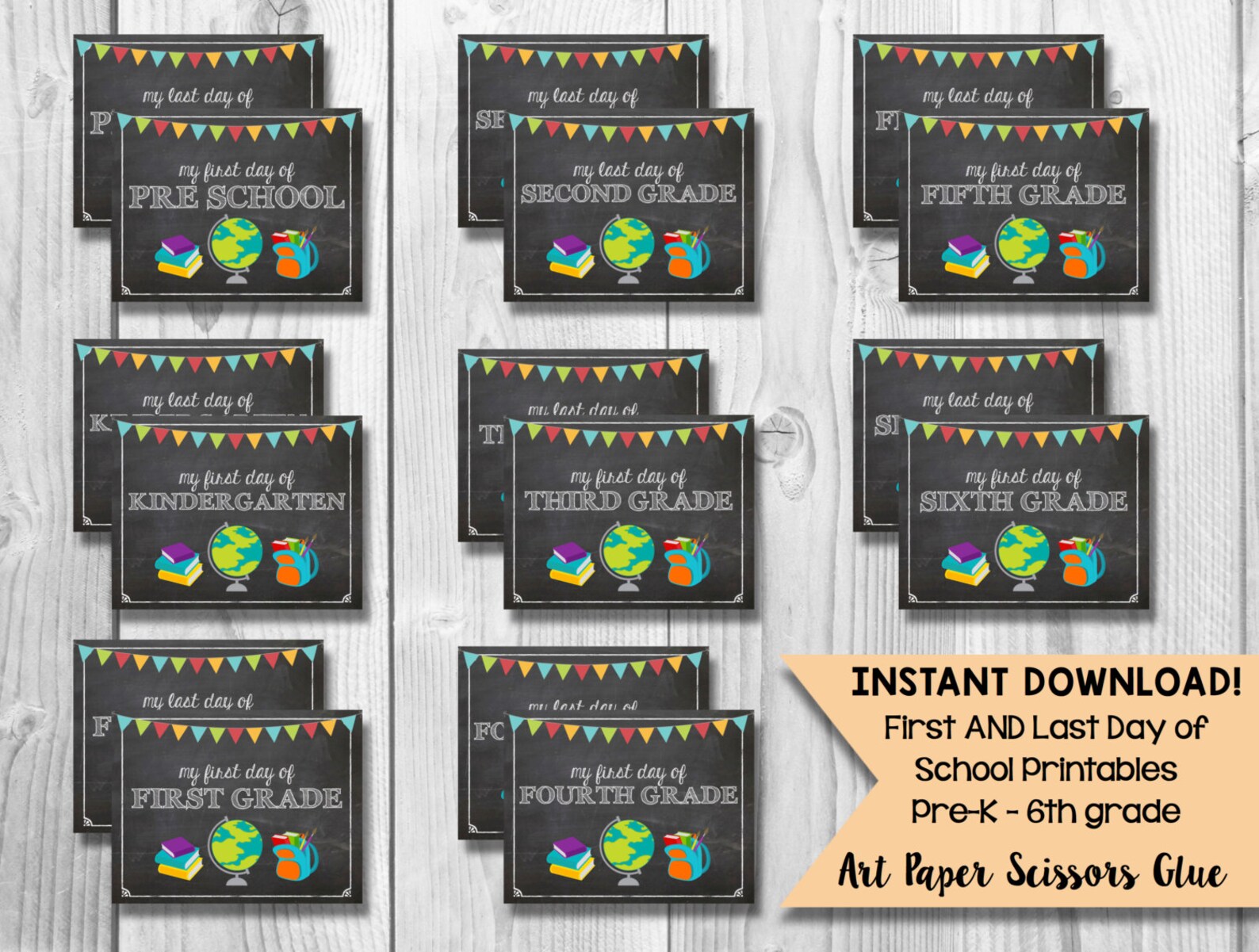 DIY Printable First and Last Day of School Signs/ Pre School Through ...