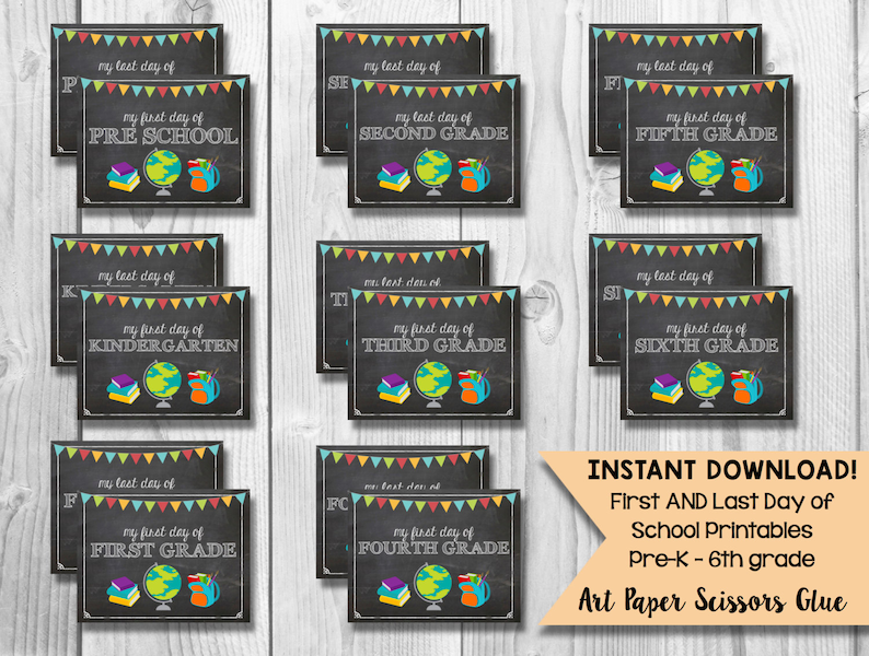 DIY Printable First and Last Day of School Signs/ Pre School Through ...