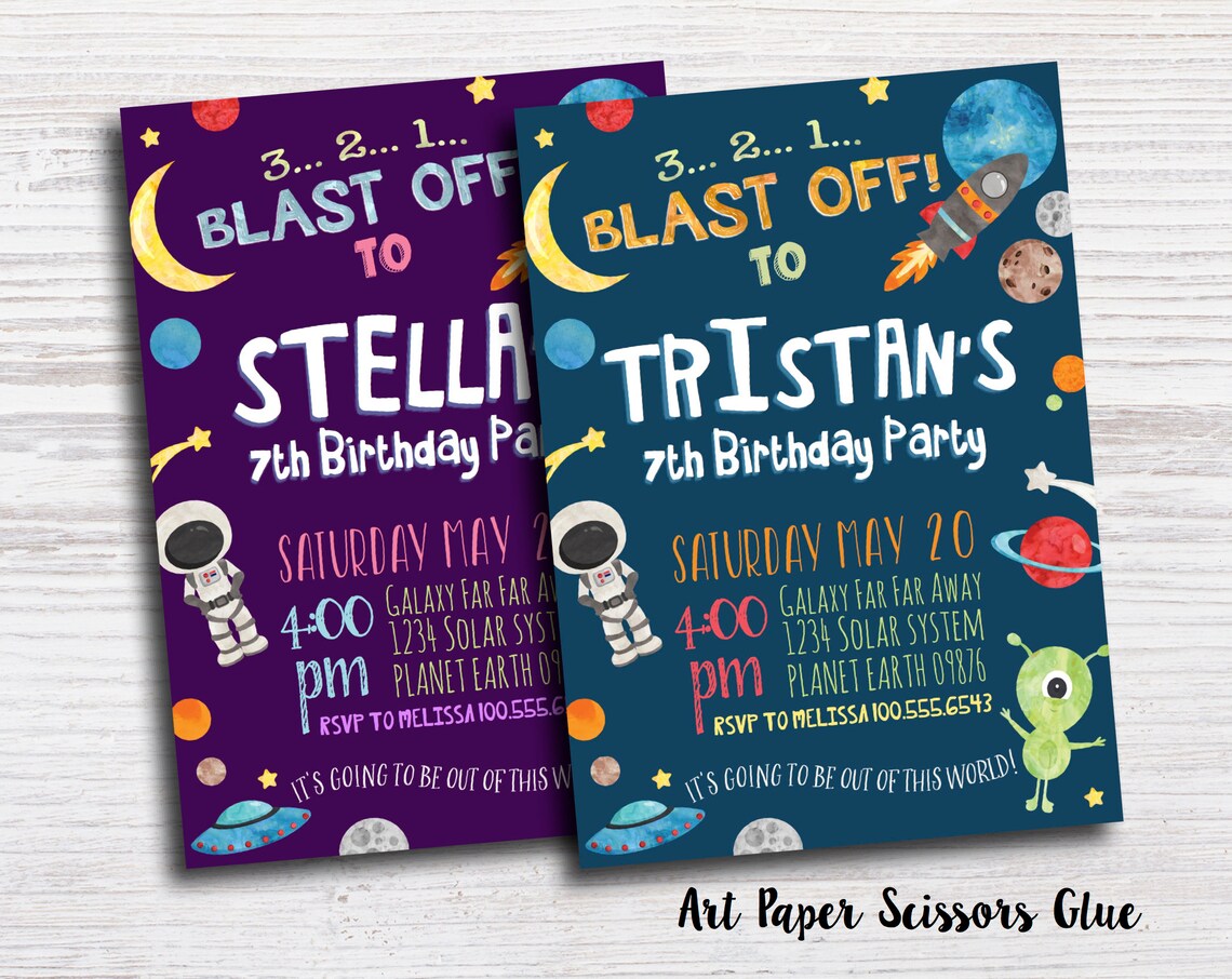 Space Birthday Invitations/ Outer Space Invitations/ Space - Etsy