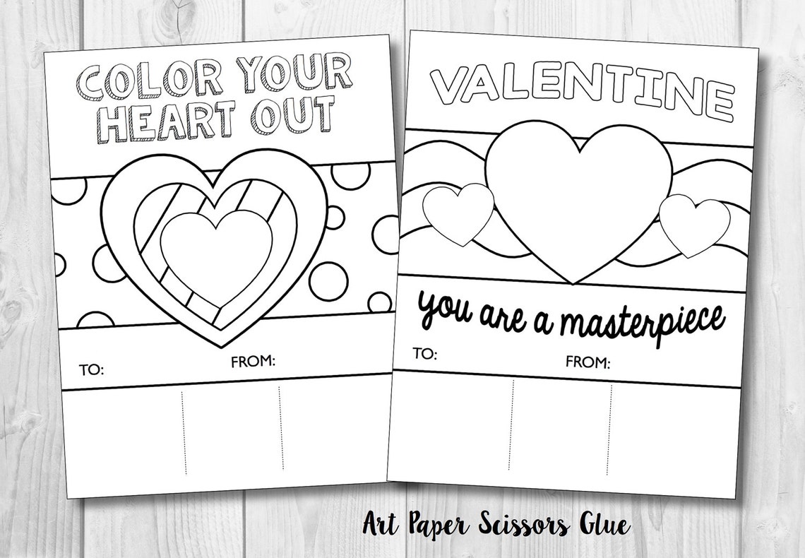 DIY Printable Valentines for Kids/ Color in Valentines/ Crayon - Etsy