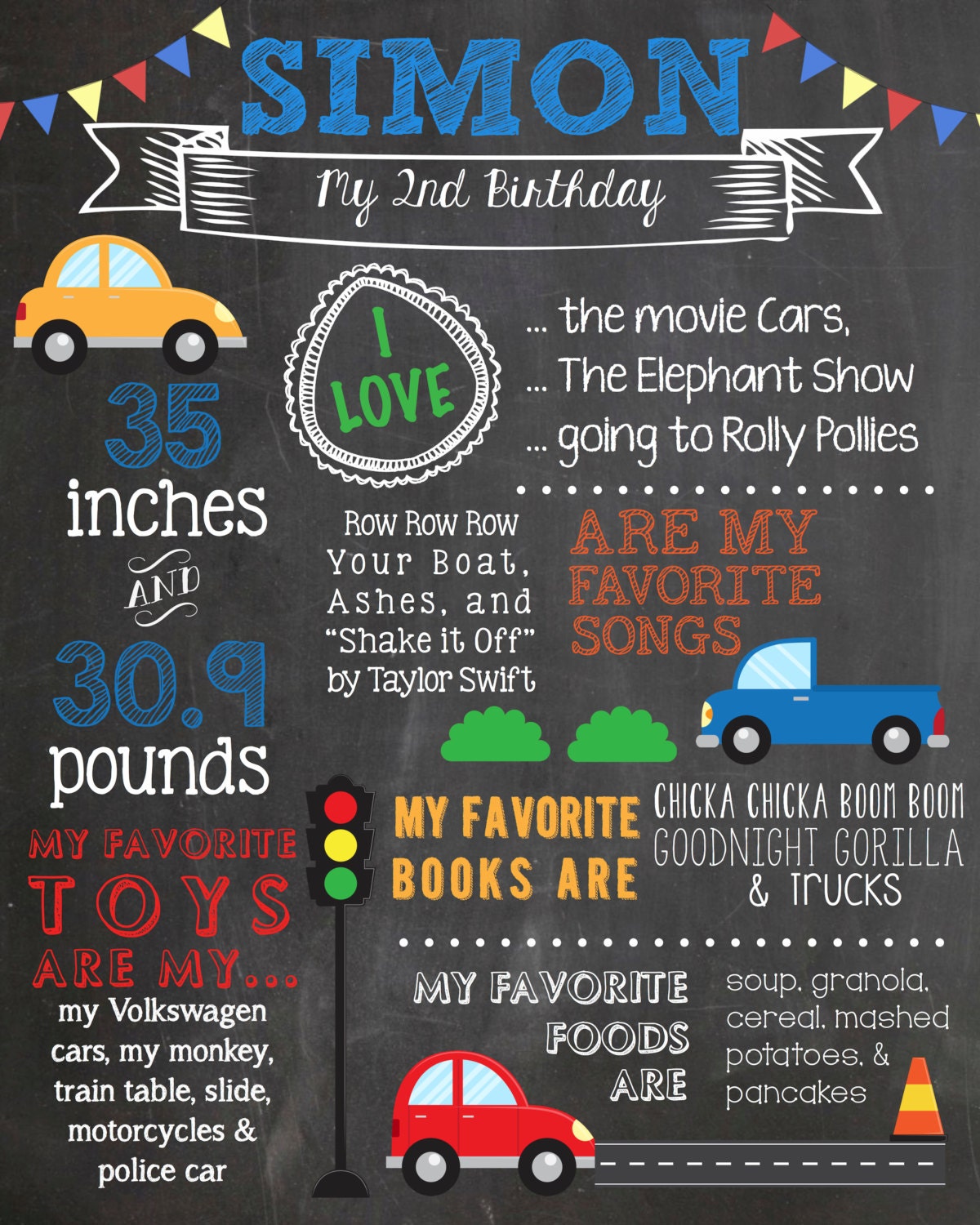 Custom Birthday Cars Themed Chalkboard Sign - Etsy