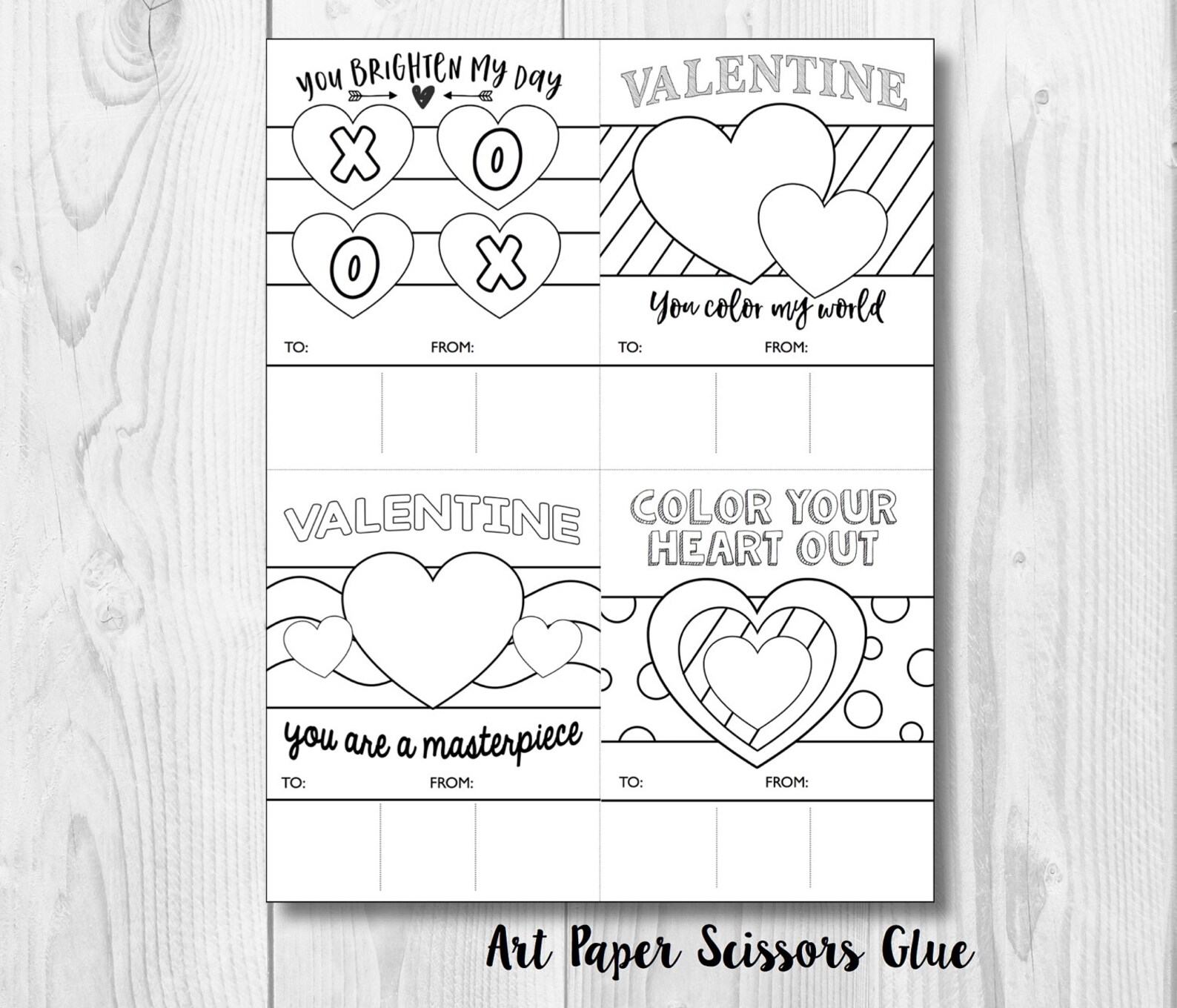 DIY Printable Valentines for Kids/ Color in Valentines/ Crayon ...