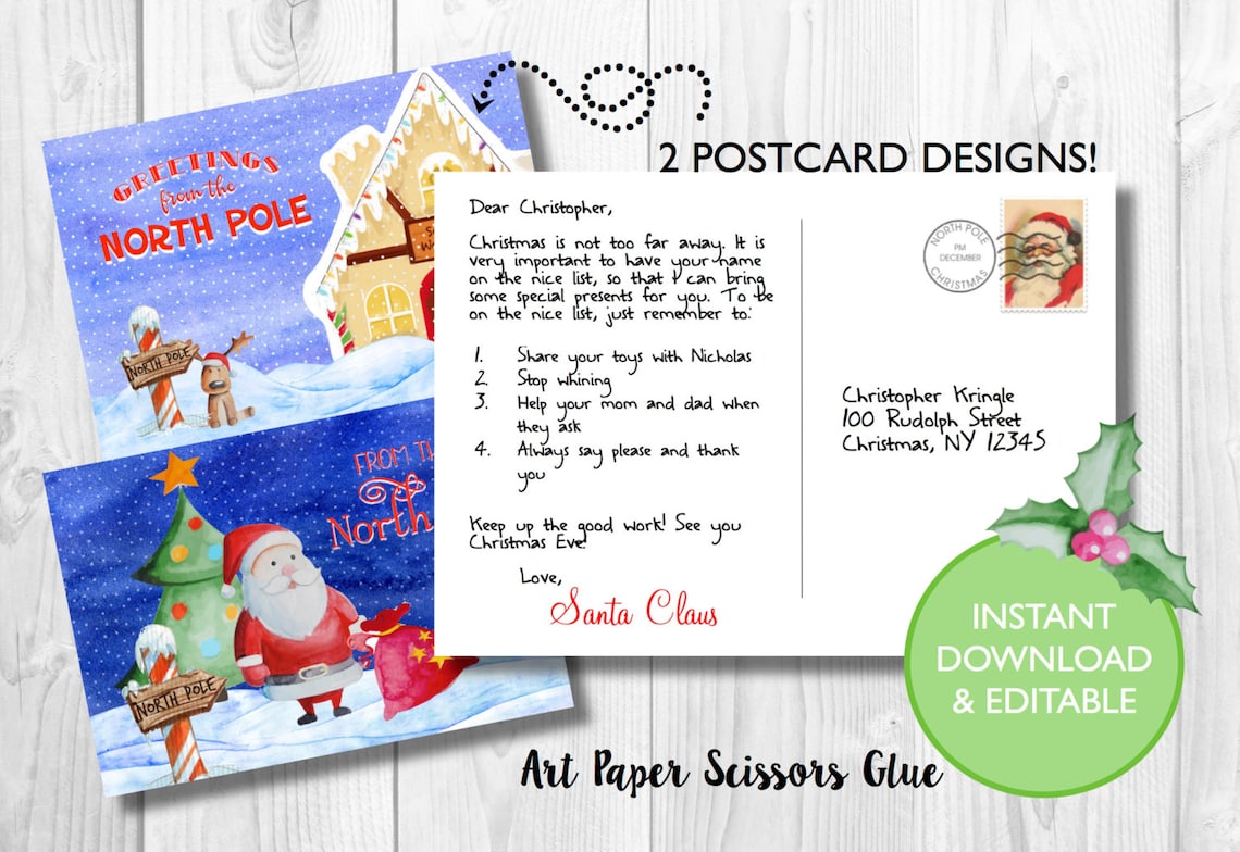 Digital Postcard From Santa/ From the North Pole Postcard/ - Etsy
