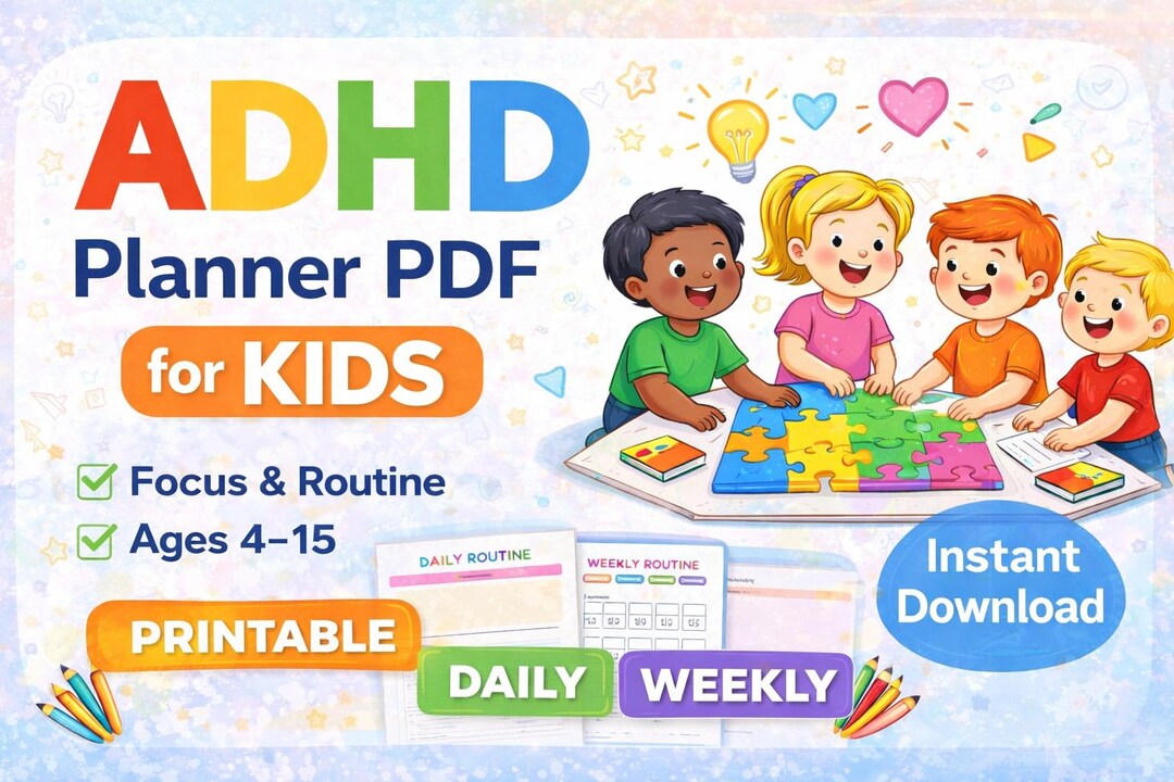 ADHD Kids Planner PDF | Daily Weekly Routine Focus Tracker (instant ...