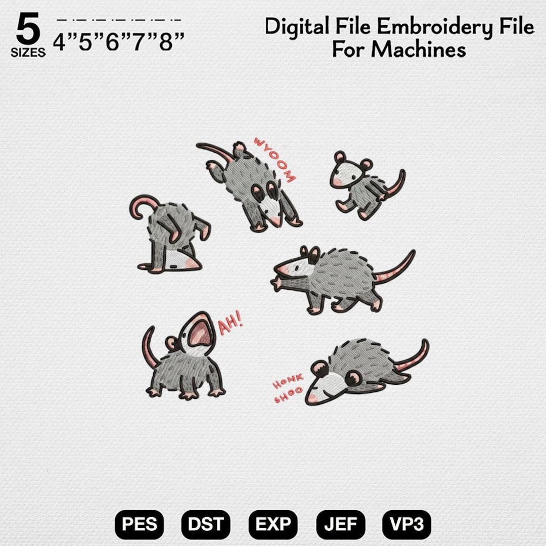 Funny Opossum Machine Embroidery File, Screaming Possum Embroidery ...
