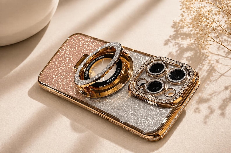 Luxury Glitter Magsafe iPhone Case With Ring Stand, Diamond Plated ...