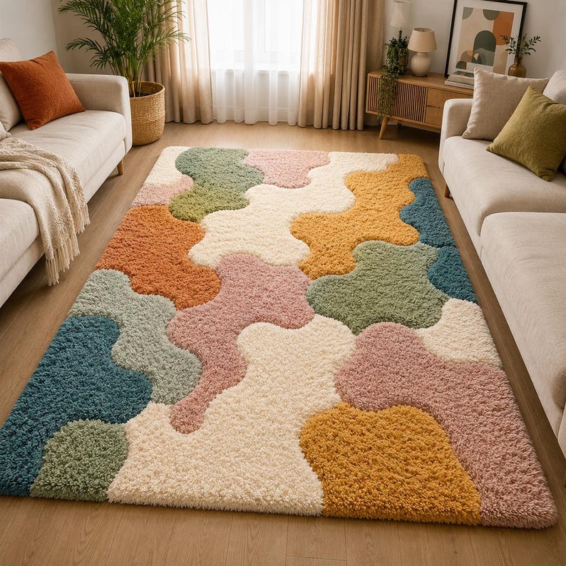Handmade Abstract Pastel Shag Rug, Scandinavian Plush Tufted Carpet - Etsy