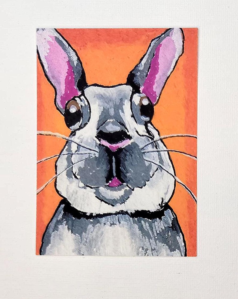 Funny Rabbit Print, Wide-eyed Bunny ACEO Art, Miniature Illustration (2 ...