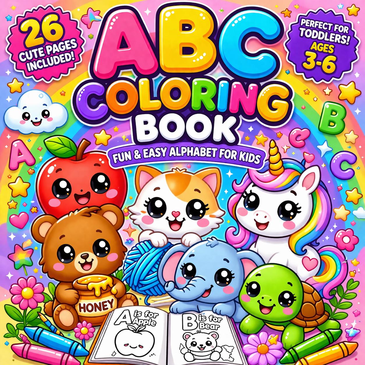 ABC Coloring Book for Kids Printable PDF Alphabet Coloring Pages A-Z ...