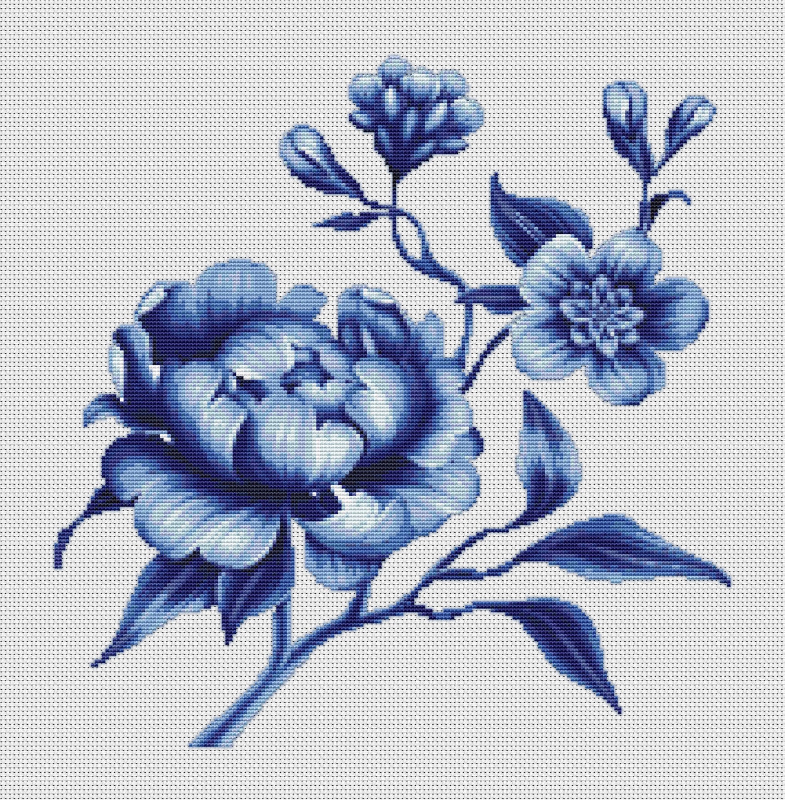 Blue Beauty Floral Cross Stitch Pattern Instant Download Pdf - Etsy