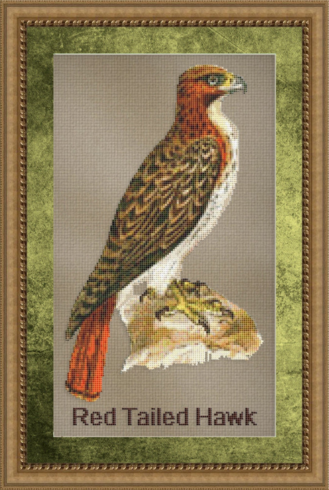 Cross Stitch Pattern Red Tailed Hawk Bird Design Instant Download Pdf ...