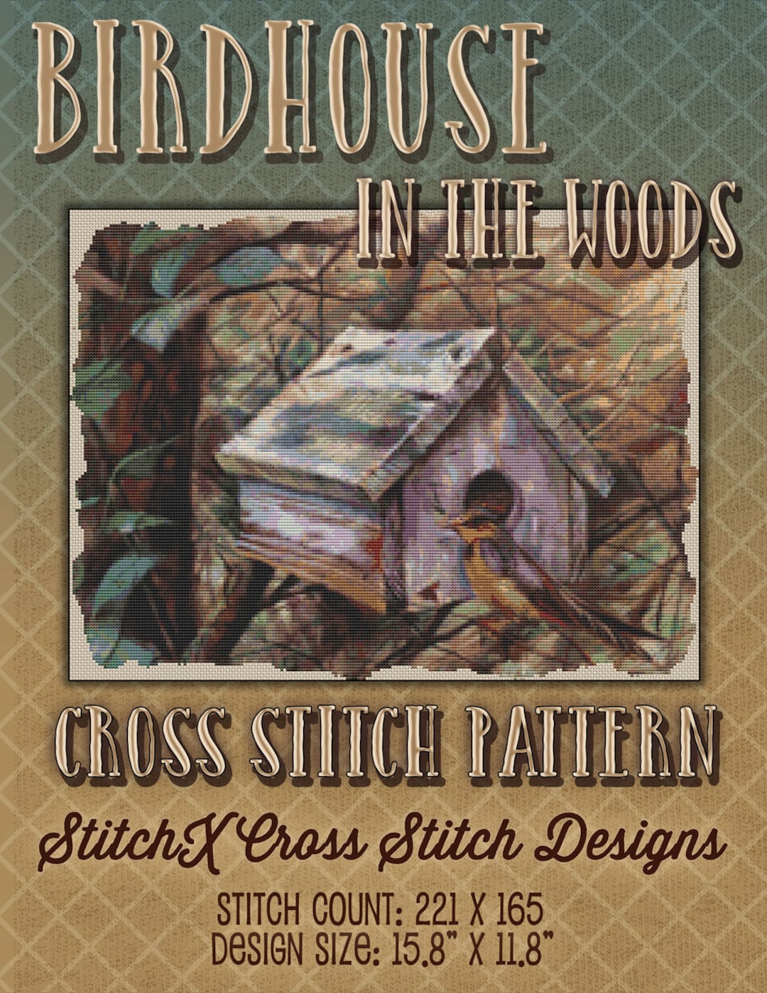 Birdhouse in the Woods Cross Stitch Pattern Birds Design Instant ...