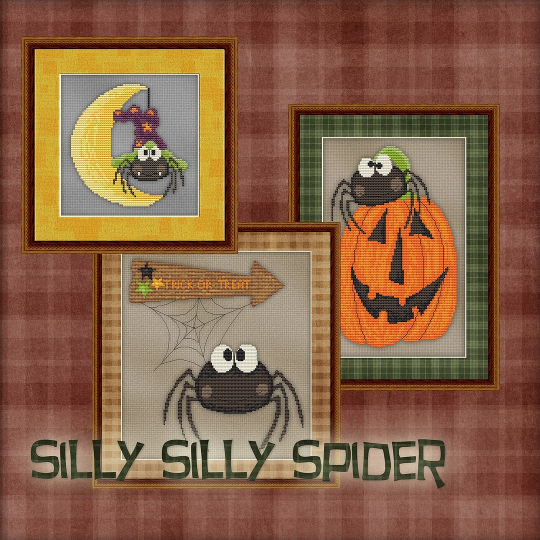 Counted Cross Stitch Pattern Silly Spiders - Three Halloween Whimsical ...