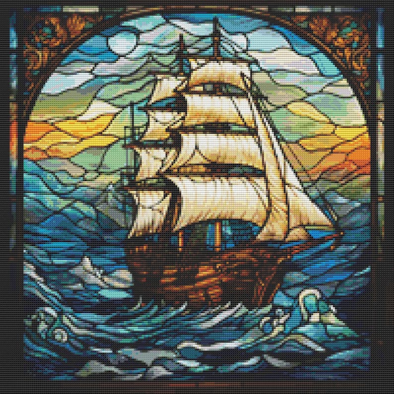 Stained Glass Ship 4 Cross Stitch Pattern Instant Download PDF - Etsy