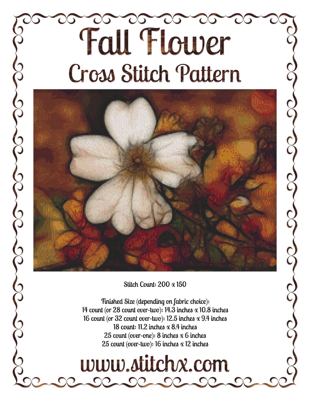 Cross Stitch Pattern Fall Flower Autumn Floral Design Instant Download ...