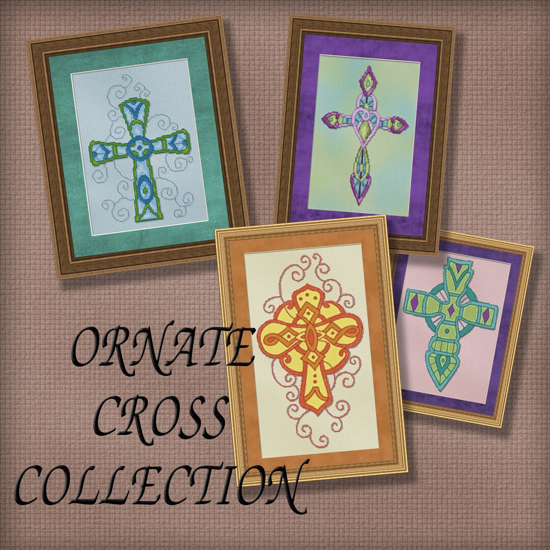 Counted Cross Stitch Pattern Ornate Cross Collection 4 Designs Elegant ...