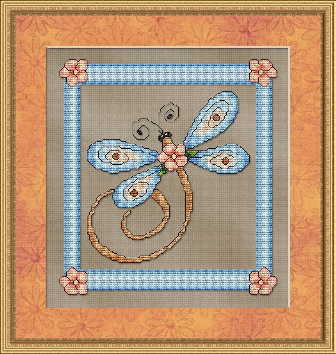 Blue Dragonfly Cross Stitch Pattern Fun Modern Design PDF Download Two ...