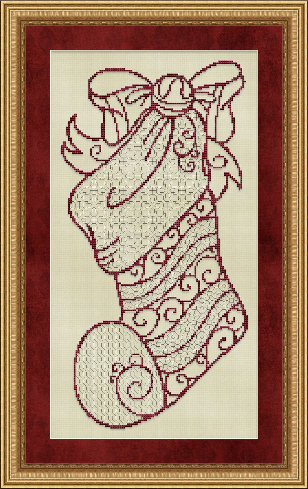 Cross Stitch Pattern Blackwork Stocking Single Color Design Instant ...