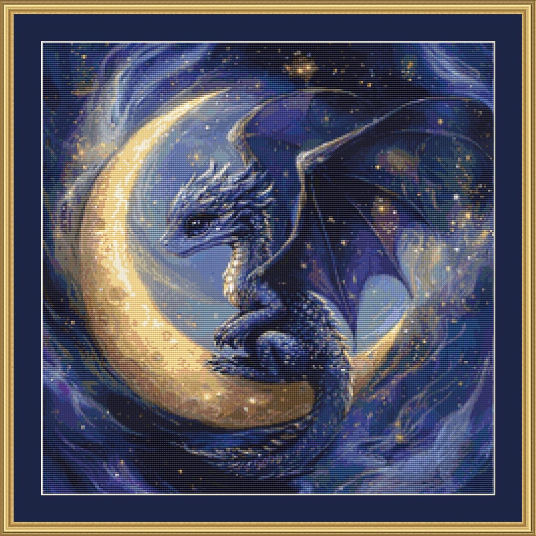 Mythical Creatures Cross Stitch Pattern - Dragon & Moon Design - DIY ...
