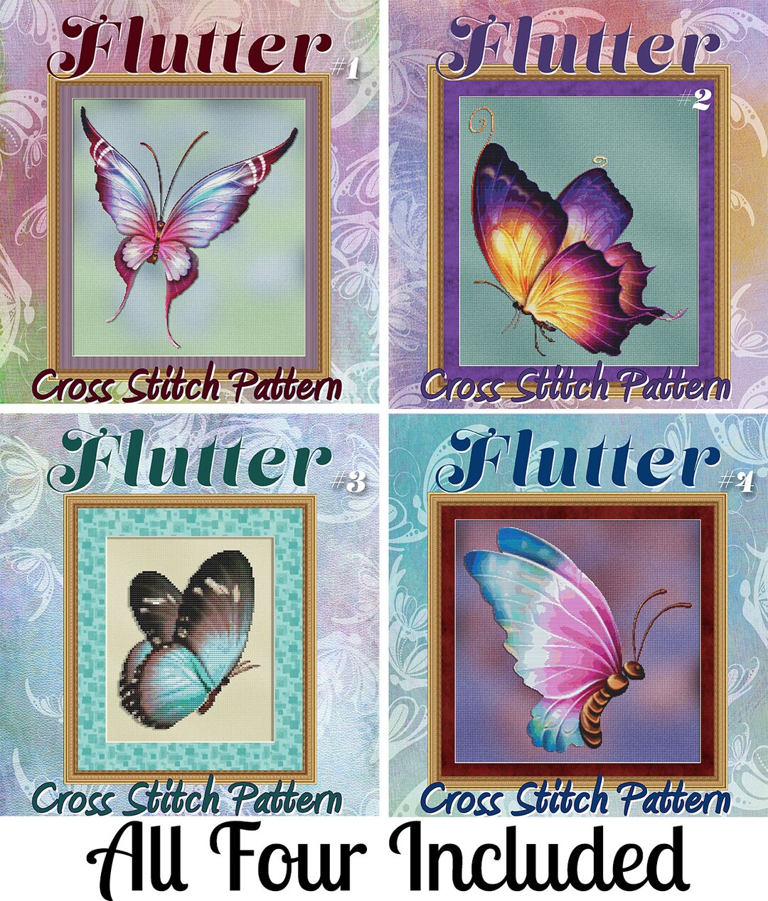 Counted Cross Stitch Patterns Flutters Four Butterflies Colorful ...