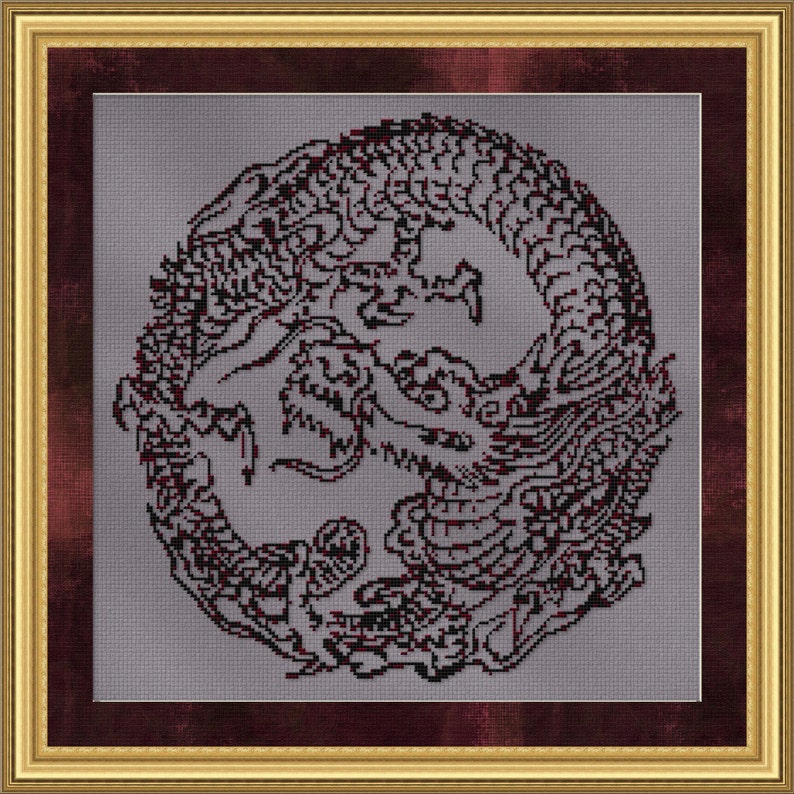 Cross Stitch Pattern Oriental Dragon Circle Vintage Style - Etsy