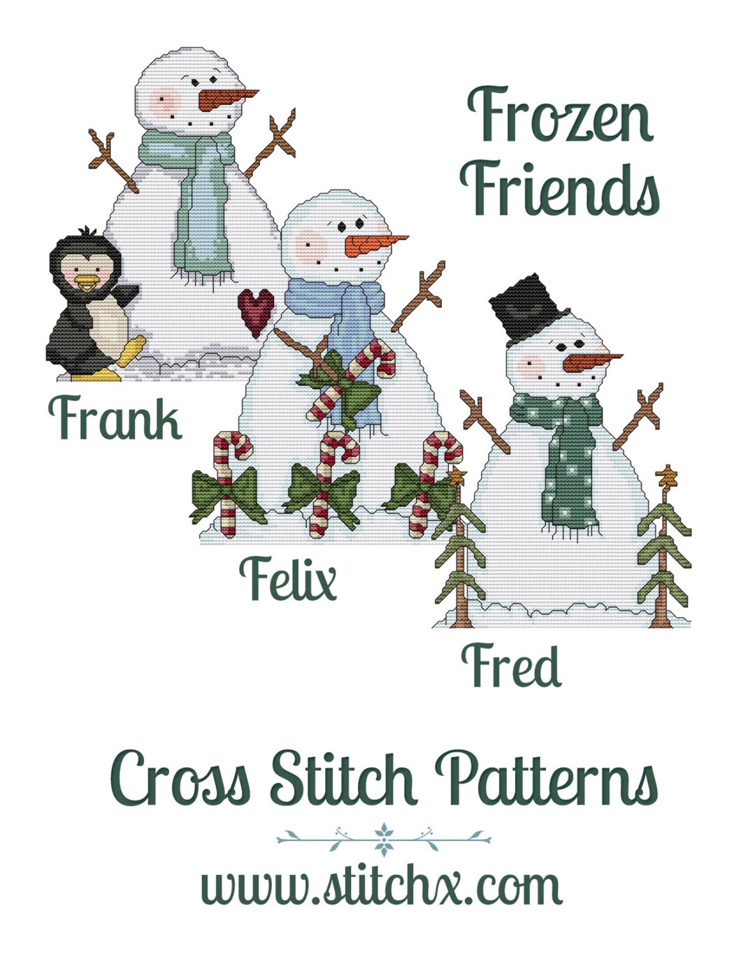 Counted Cross Stitch Pattern Frozen Friends Snowman Designs - Instant ...