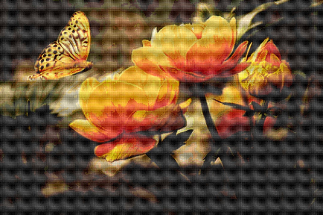 Cross Stitch Pattern Flowers Butterfly Realistic Photo Design INSTANT ...