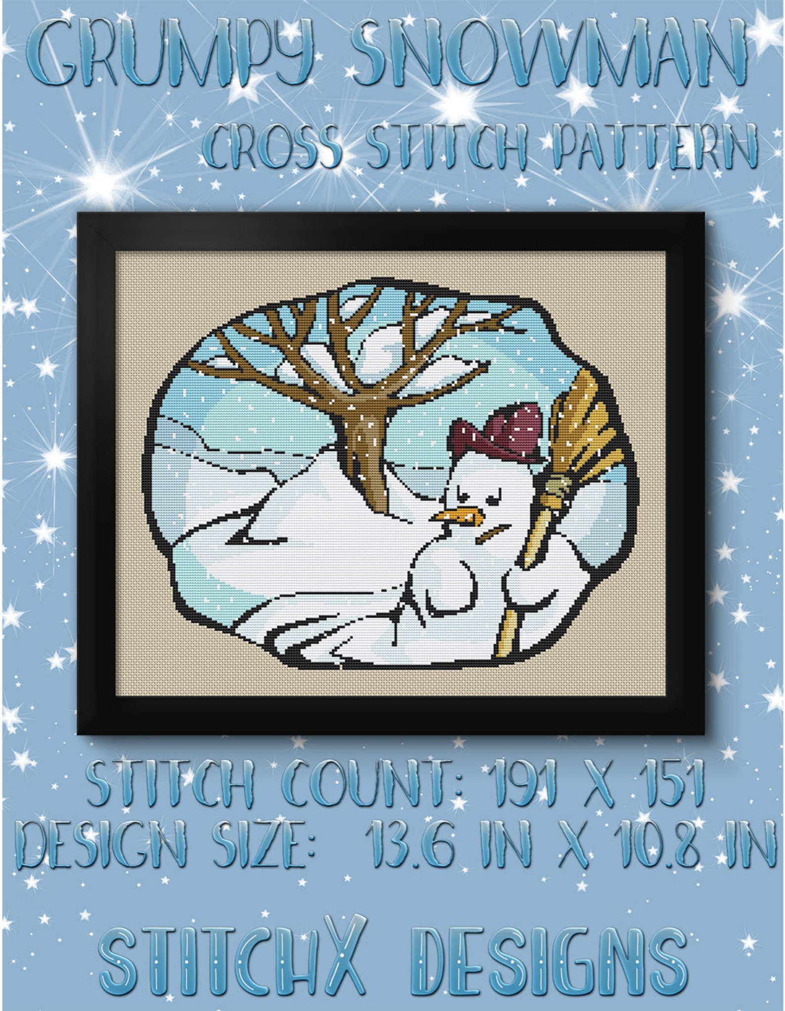 Grumpy Snowman Cross Stitch Pattern Instant Download PDF Modern Cross ...