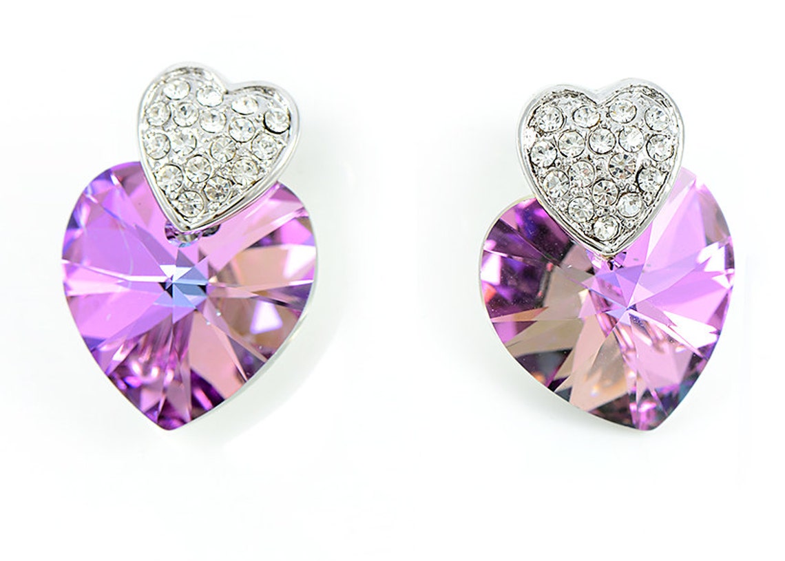 Heart Shaped Swarovski Crystal Stud Earrings - Etsy