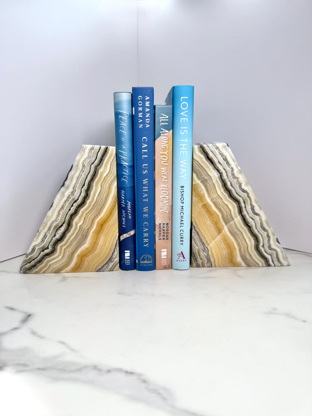 Calcite Onyx Bookend Sets, Natural Banded Stone, 6 Inch Tall, Polished ...