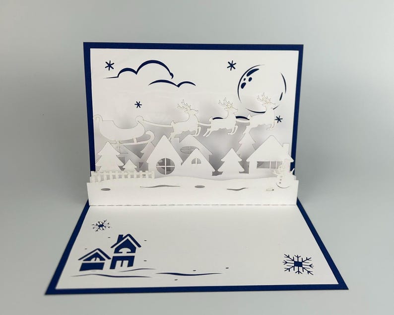 Christmas Village Pop-up Card SVG, Santa Sleigh 3D Template, Cricut ...