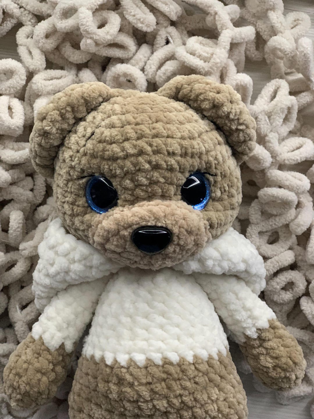 Handmade Crochet Teddy Bear, Hoodie Plush Toy, Custom Eye Color ...