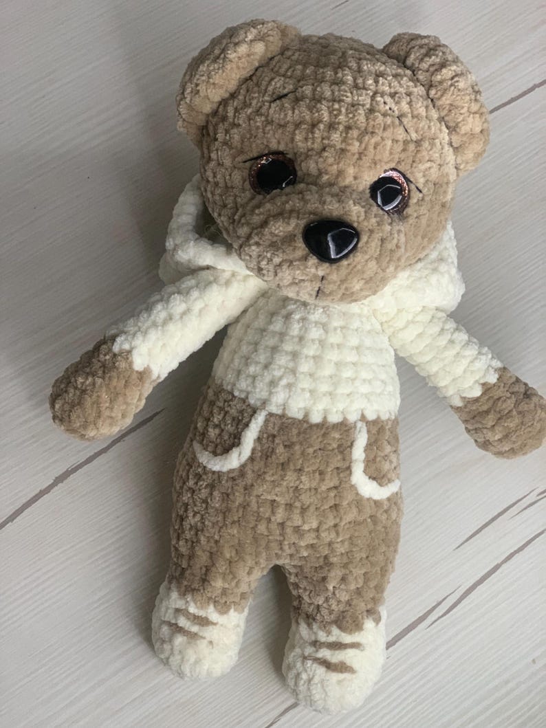 Handmade Crochet Teddy Bear, Hoodie Plush Toy, Custom Eye Color ...