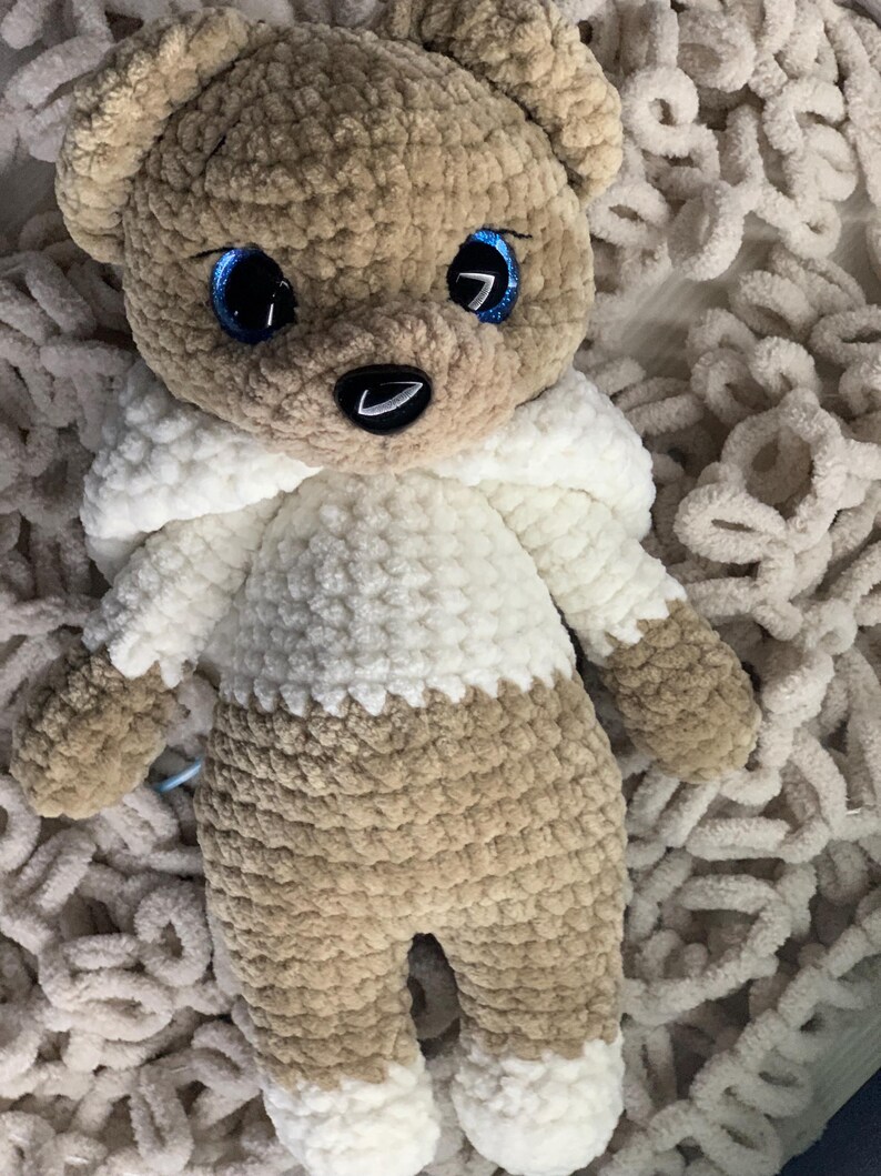 Handmade Crochet Teddy Bear, Hoodie Plush Toy, Custom Eye Color ...