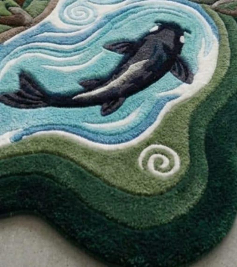 Koi Fish Pond Rug, 3D Carved Wool Nature Landscape Area Rug - Etsy ...