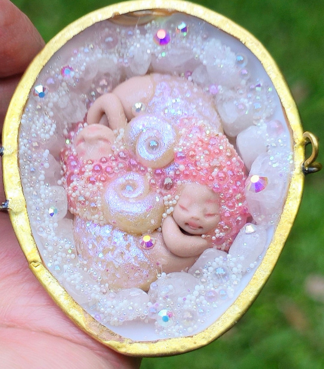 Sweet Handsculpted Fae Fairy Tiny Twin Mermaids Surrounded by - Etsy