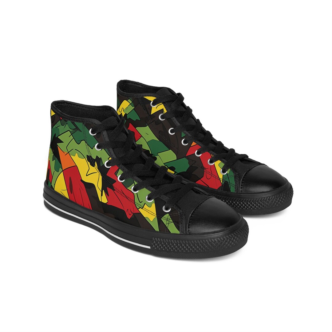 Men's Classic Sneakers All Over Print Jamaican Cartoon Style Camouflage ...