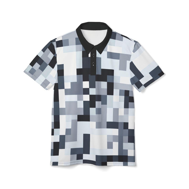 8 Bit Checkers Snow Camouflage Unisex Polo Shirt, Large Square Pattern ...