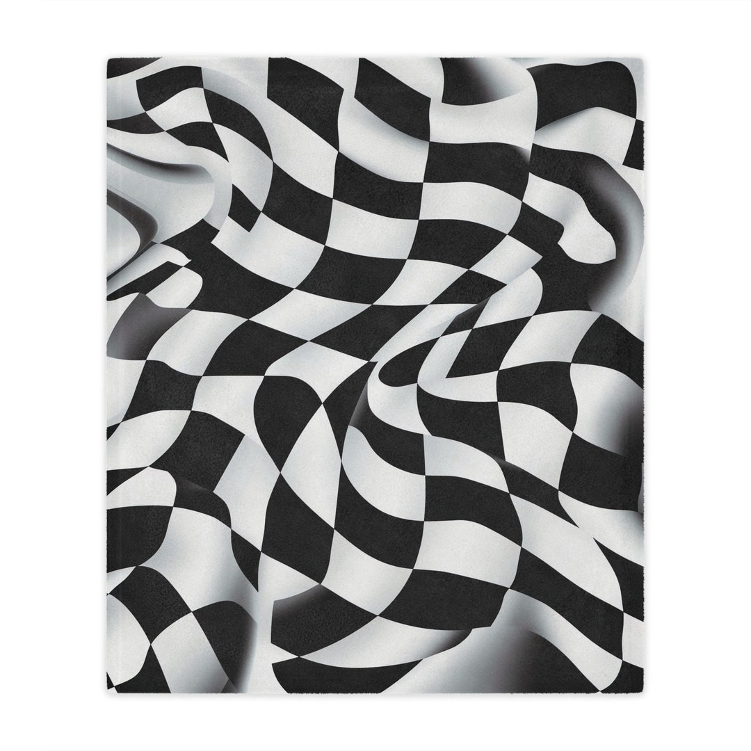 Minky Blanket Psychedelic Black White Checker Pattern Bed Cover Warm ...