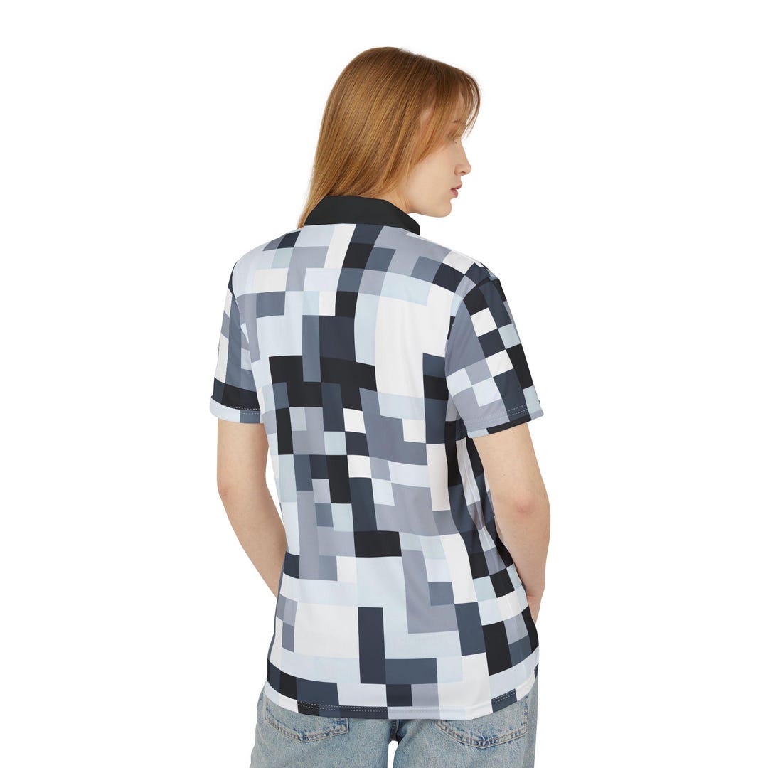 8 Bit Checkers Snow Camouflage Unisex Polo Shirt, Large Square Pattern ...