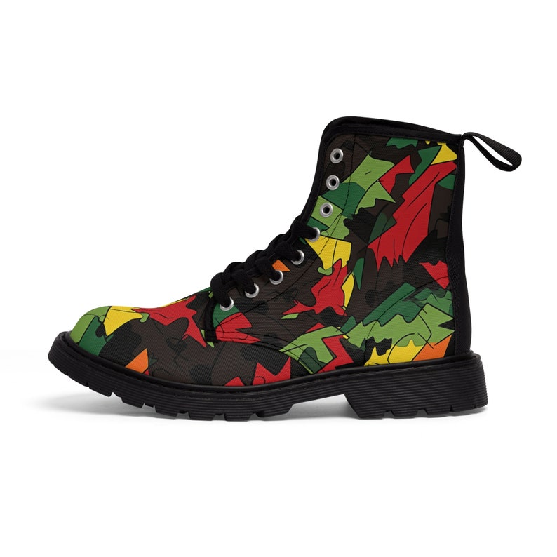 Women's Canvas Boots All Over Print Jamaican Cartoon Camouflage Jungle ...