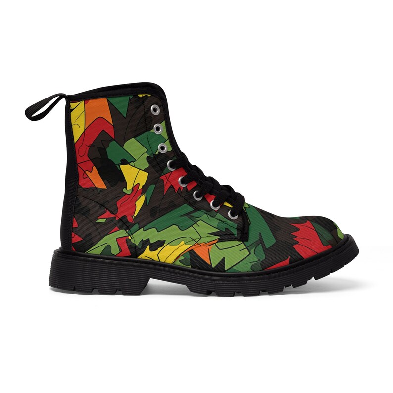 Women's Canvas Boots All Over Print Jamaican Cartoon Camouflage Jungle ...