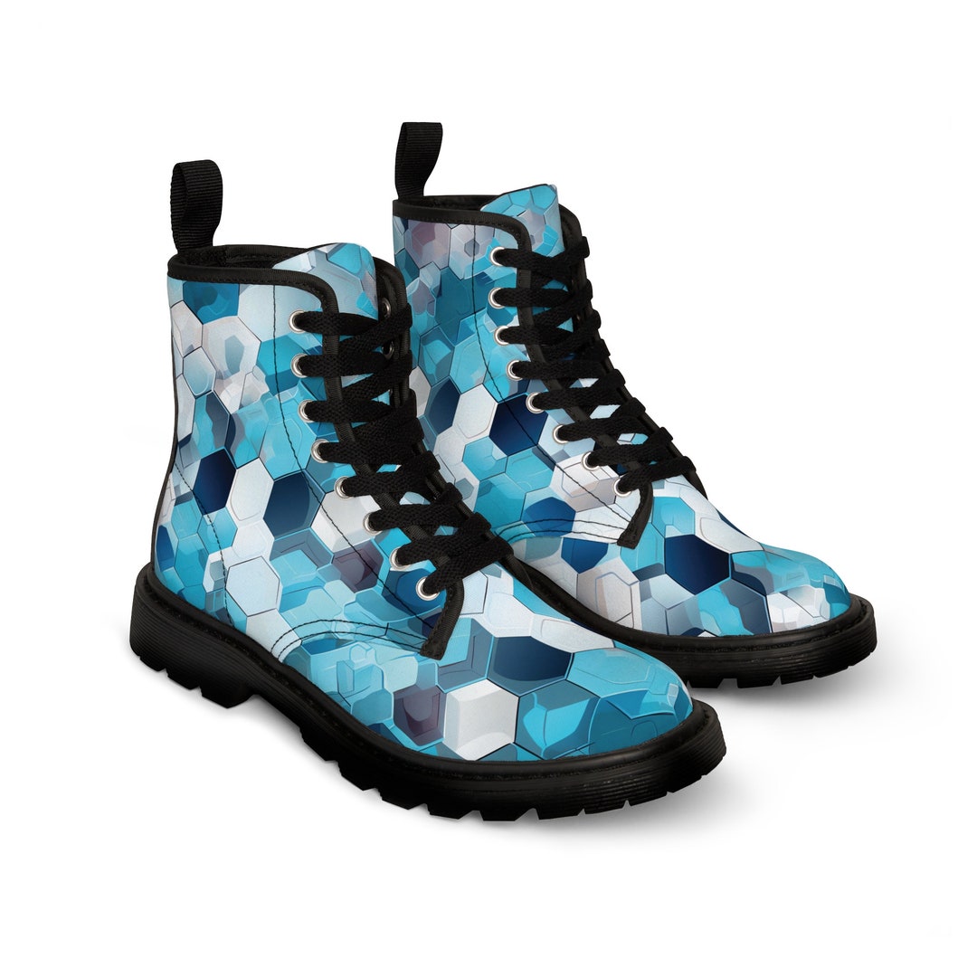 Women's Canvas Boots All Over Print Hexagon Hyper 3 Dimensional ...